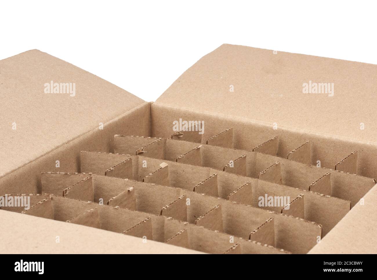 open empty cardboard box with partitions for transporting broken items ...