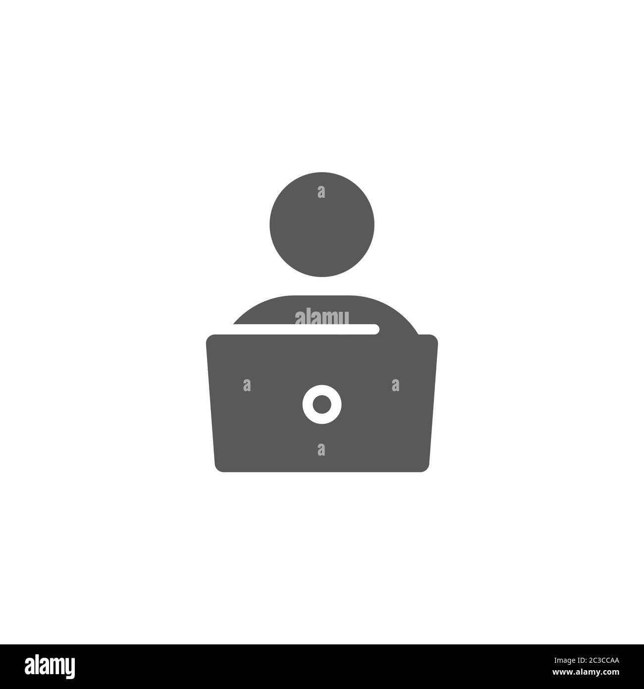 Man working on computer vector icon symbol working isolated on white ...