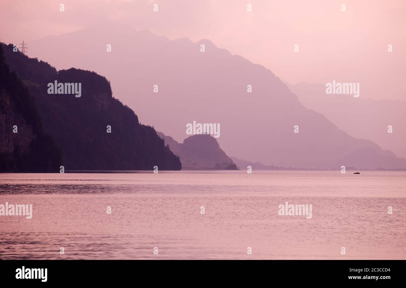 swiss lake at sunset in brienz, Switzerland Stock Photo - Alamy
