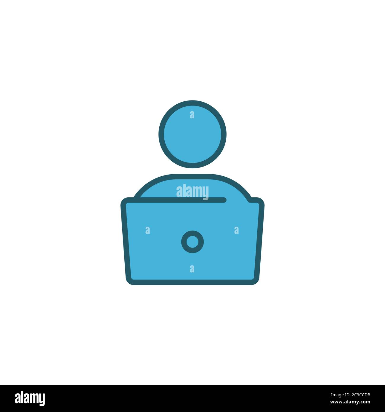 Man working on computer vector icon symbol working isolated on white ...