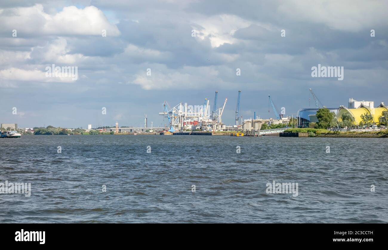 container terminal scenery seen at the Port of Hamburg in Germany Stock ...