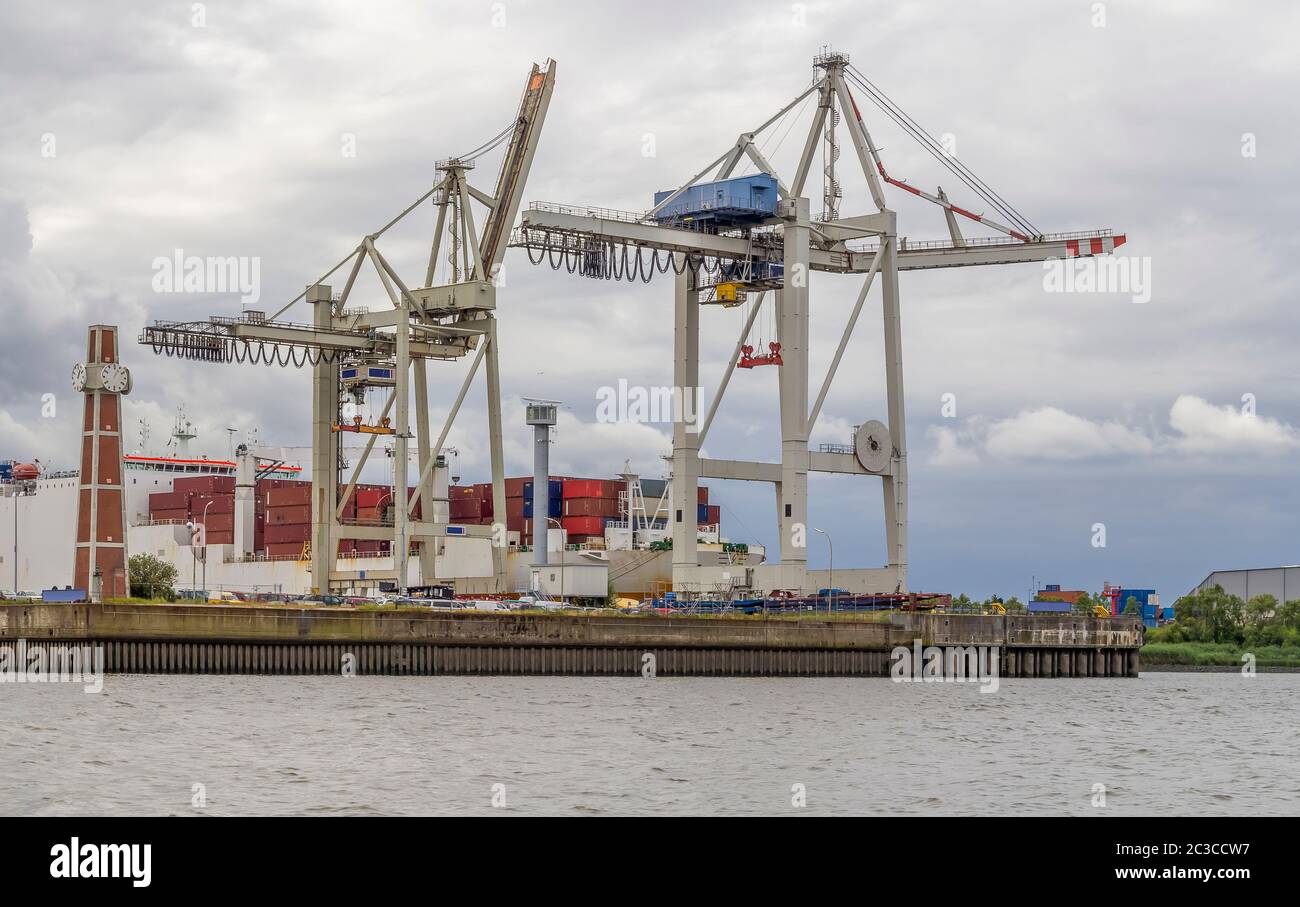 container terminal scenery seen at the Port of Hamburg in Germany Stock ...
