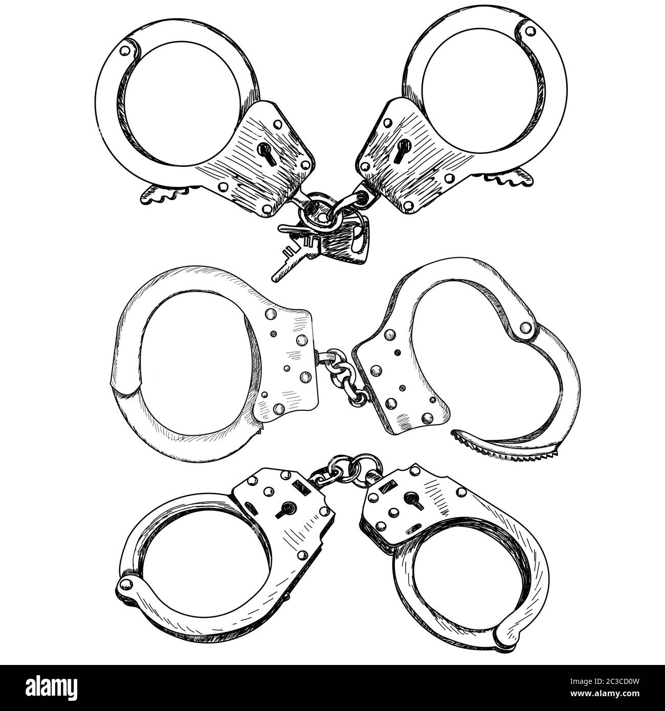 vector, on white background, sketch, lines handcuffs, set Stock Vector ...