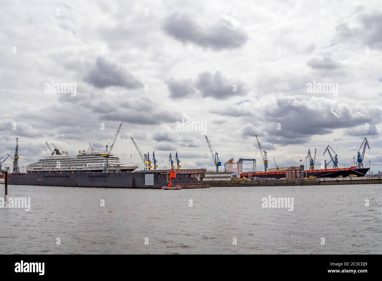 container terminal scenery seen at the Port of Hamburg in Germany Stock ...