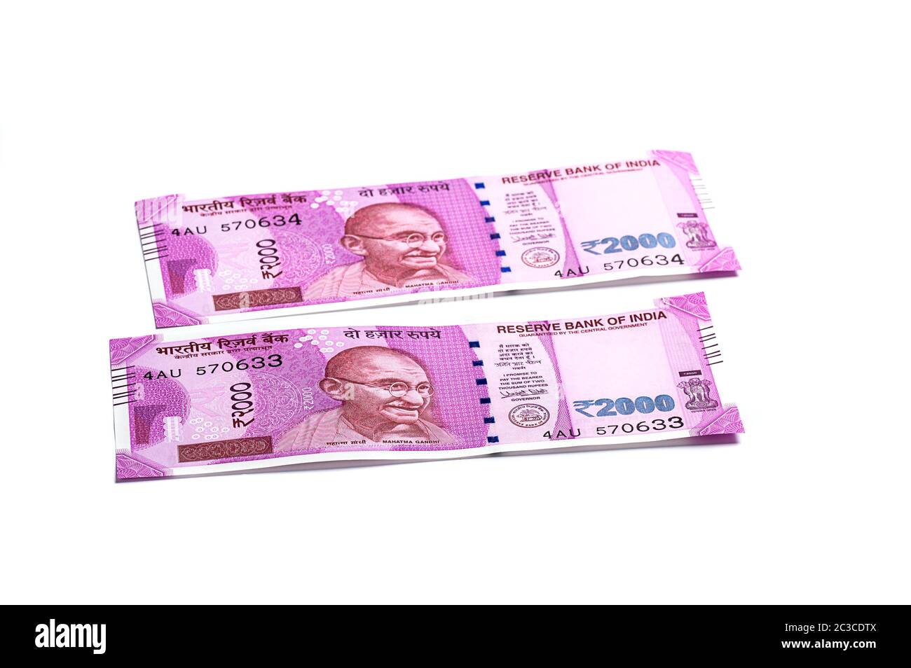 New Indian Currency of Rs.2000 isolated on white background. Published ...