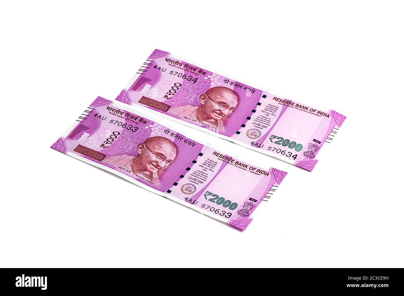 New Indian Currency of Rs.2000 isolated on white background. Published ...