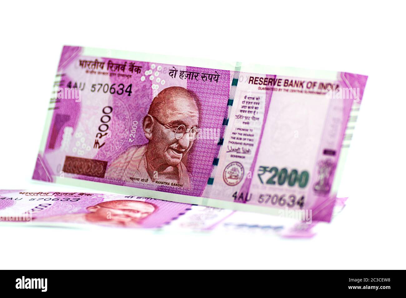 New Indian Currency of Rs.2000 isolated on white background. Published ...