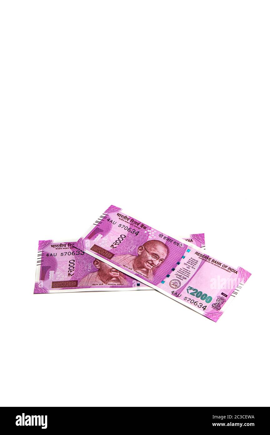 New Indian Currency of Rs.2000 isolated on white background. Published ...
