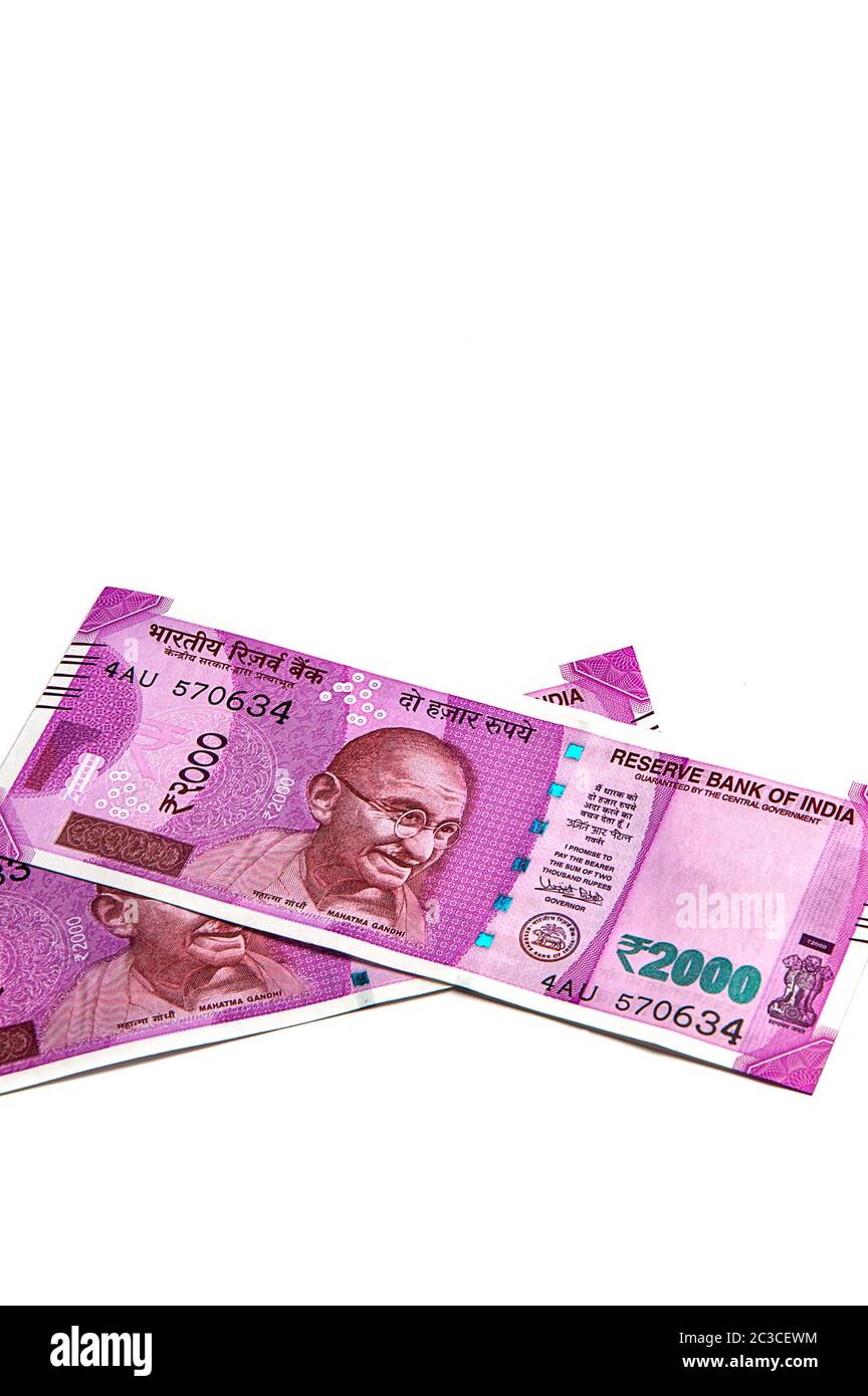 New Indian Currency of Rs.2000 isolated on white background. Published ...