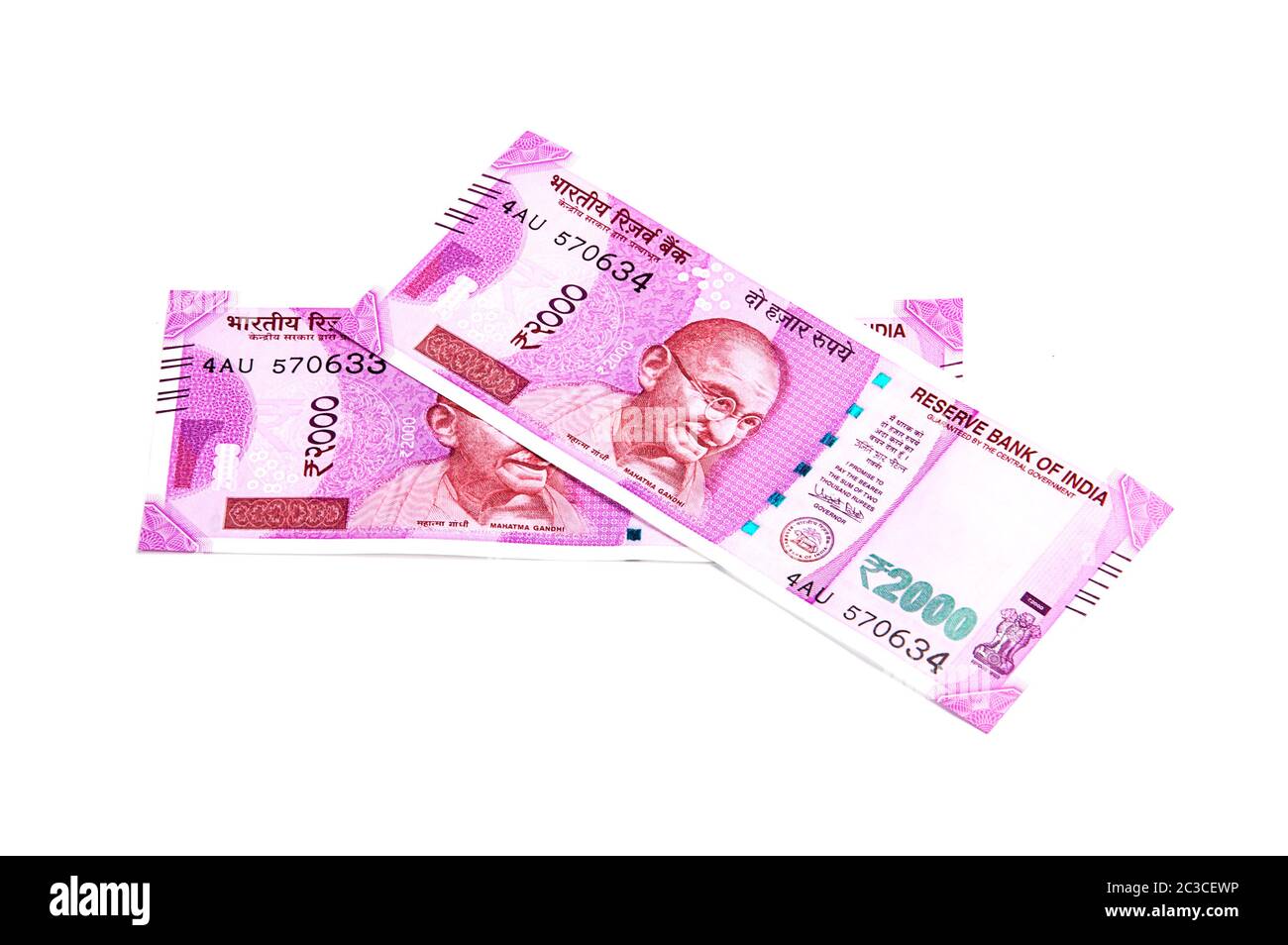New Indian Currency of Rs.2000 isolated on white background. Published ...