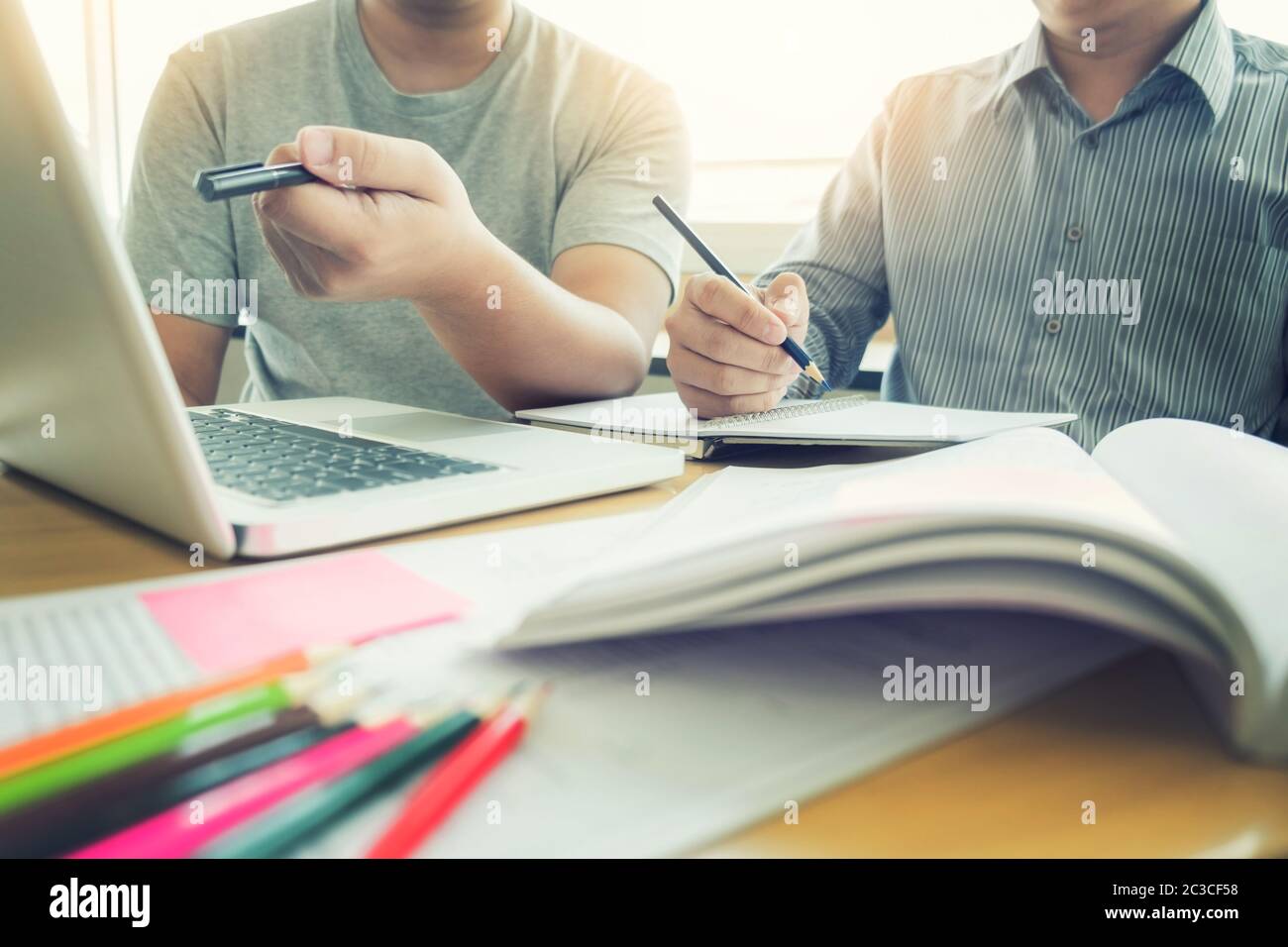 Teaching helping technology concept. Woman young teacher or tutor with ...