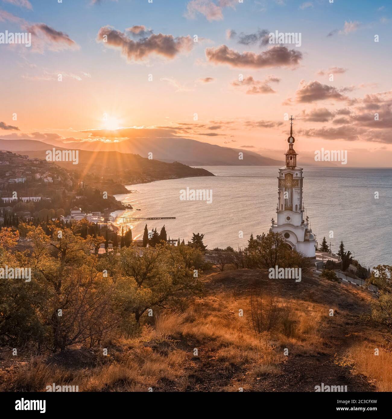 Lighthouse Church at sunset. Black sea coast Stock Photo - Alamy