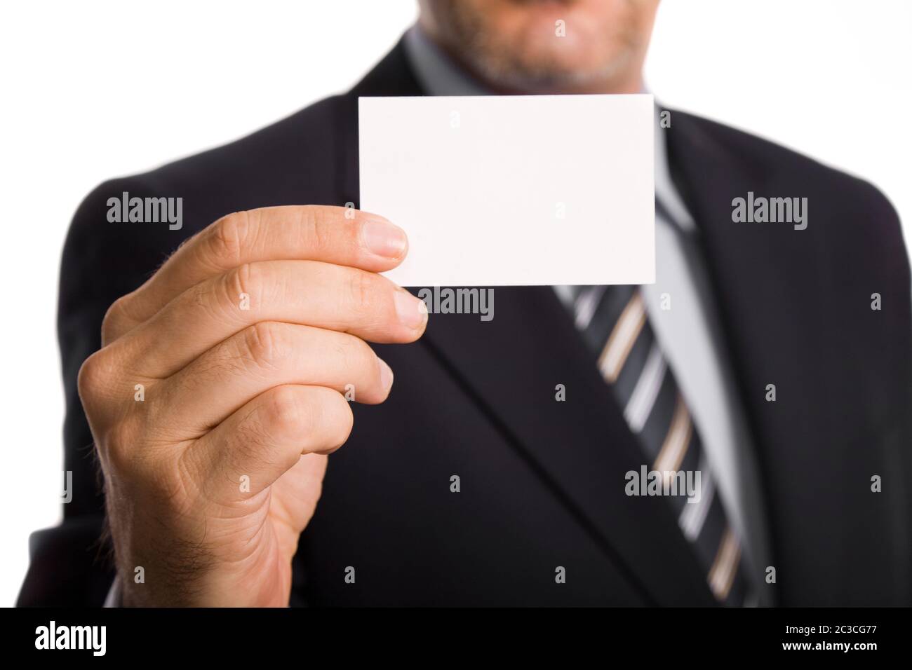 Hand of businessman offering business card on white background Stock ...