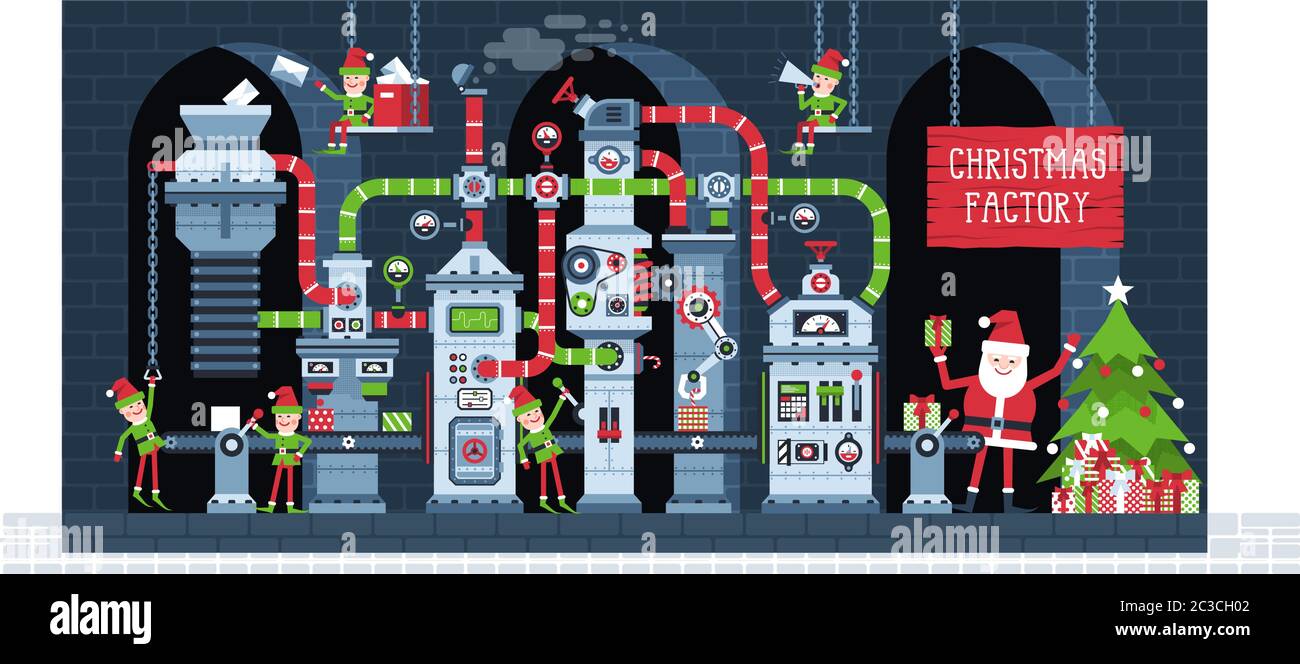 Christmas factory conveyor with working elves Stock Vector Image & Art ...