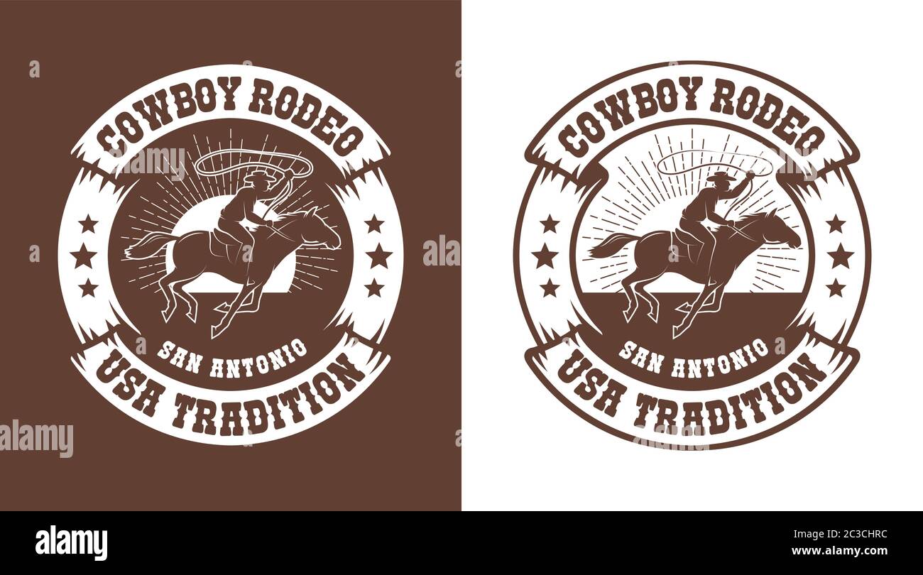 Cowboy horseman with lasso - western rodeo vintage emblem Stock Vector ...