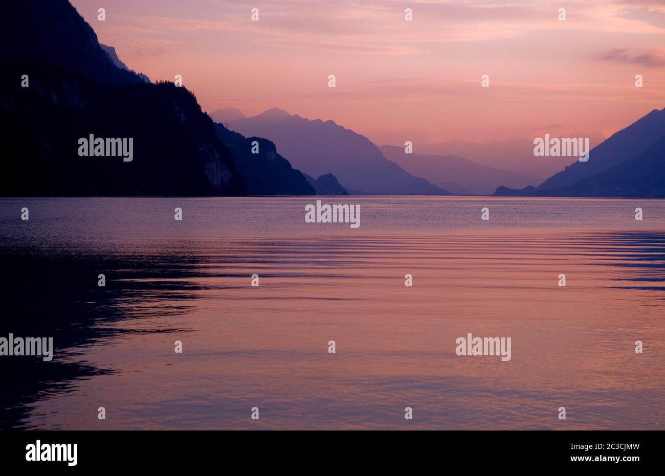 swiss lake at sunset in brienz, Switzerland Stock Photo - Alamy