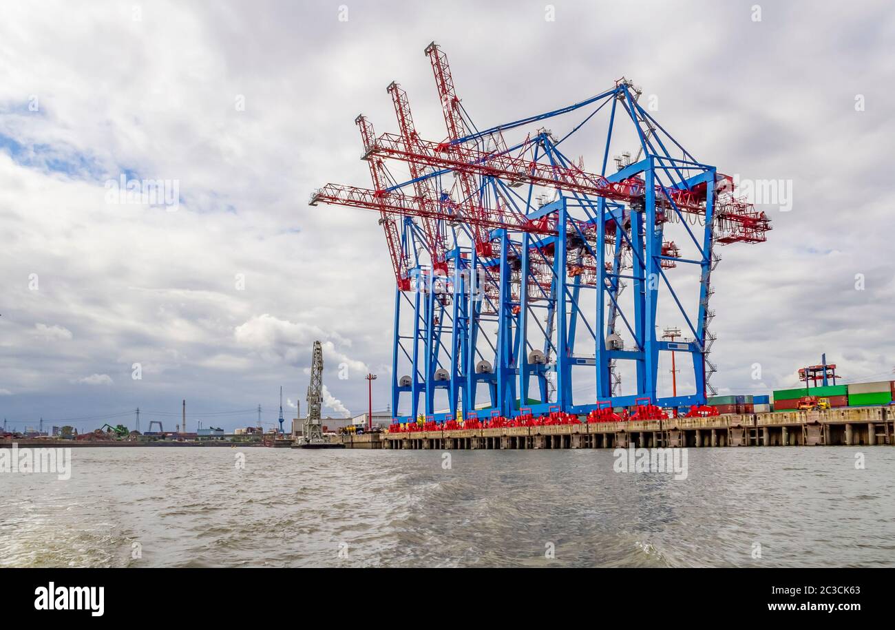 container terminal scenery seen at the Port of Hamburg in Germany Stock ...