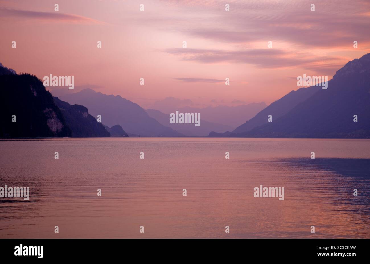 swiss lake at sunset in brienz, Switzerland Stock Photo - Alamy