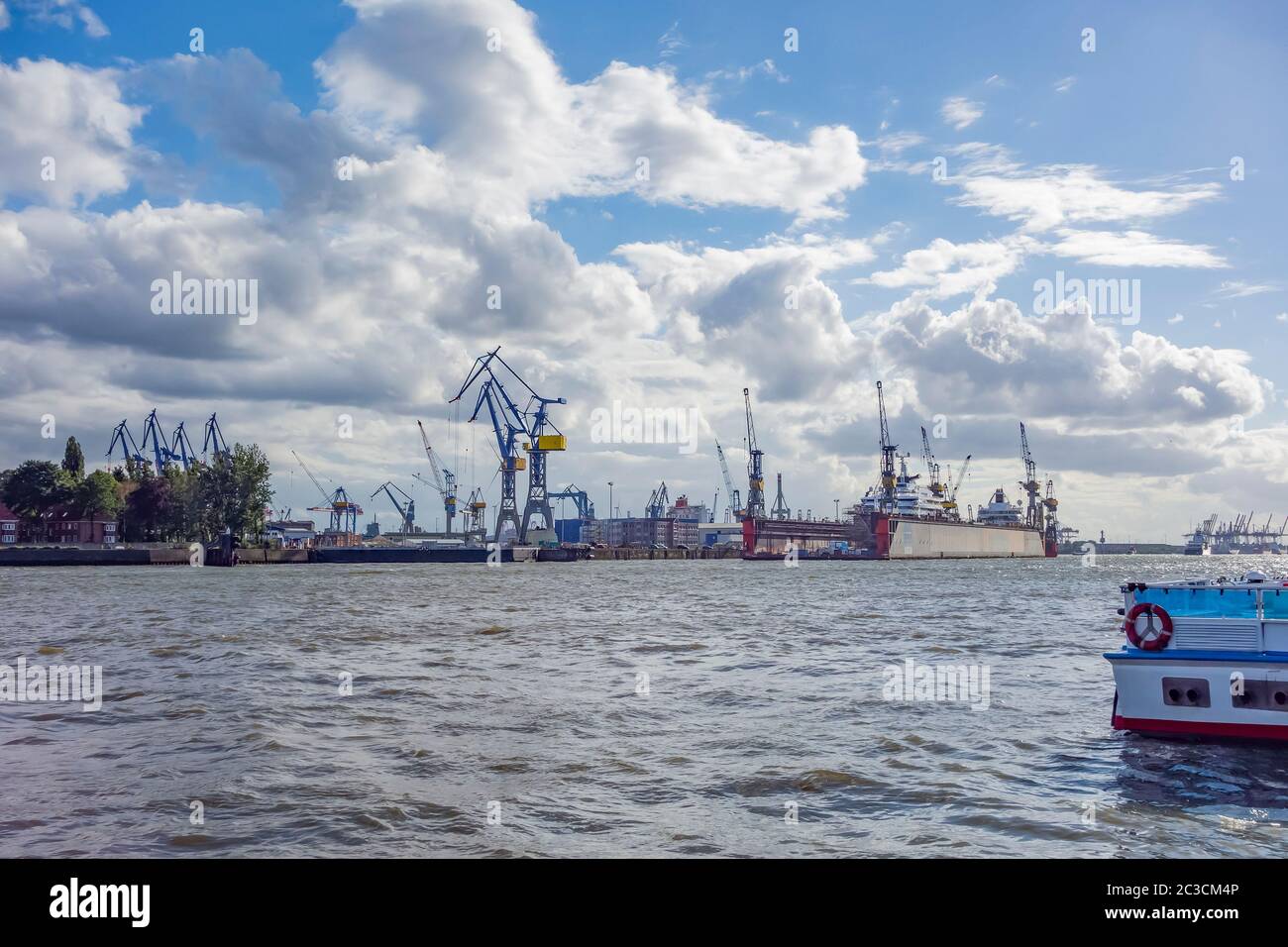 container terminal scenery seen at the Port of Hamburg in Germany Stock ...