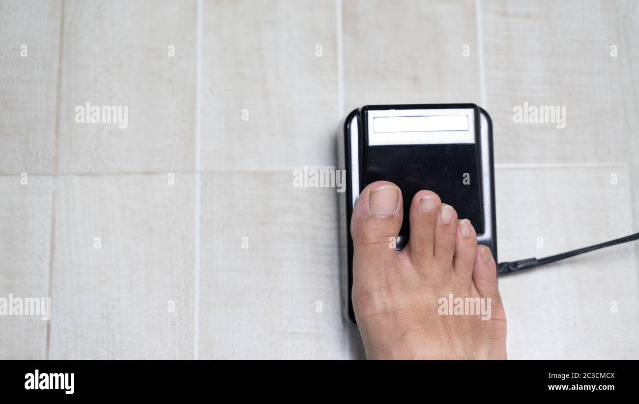 foot switch of electric sewing machine on ground floor background Stock ...