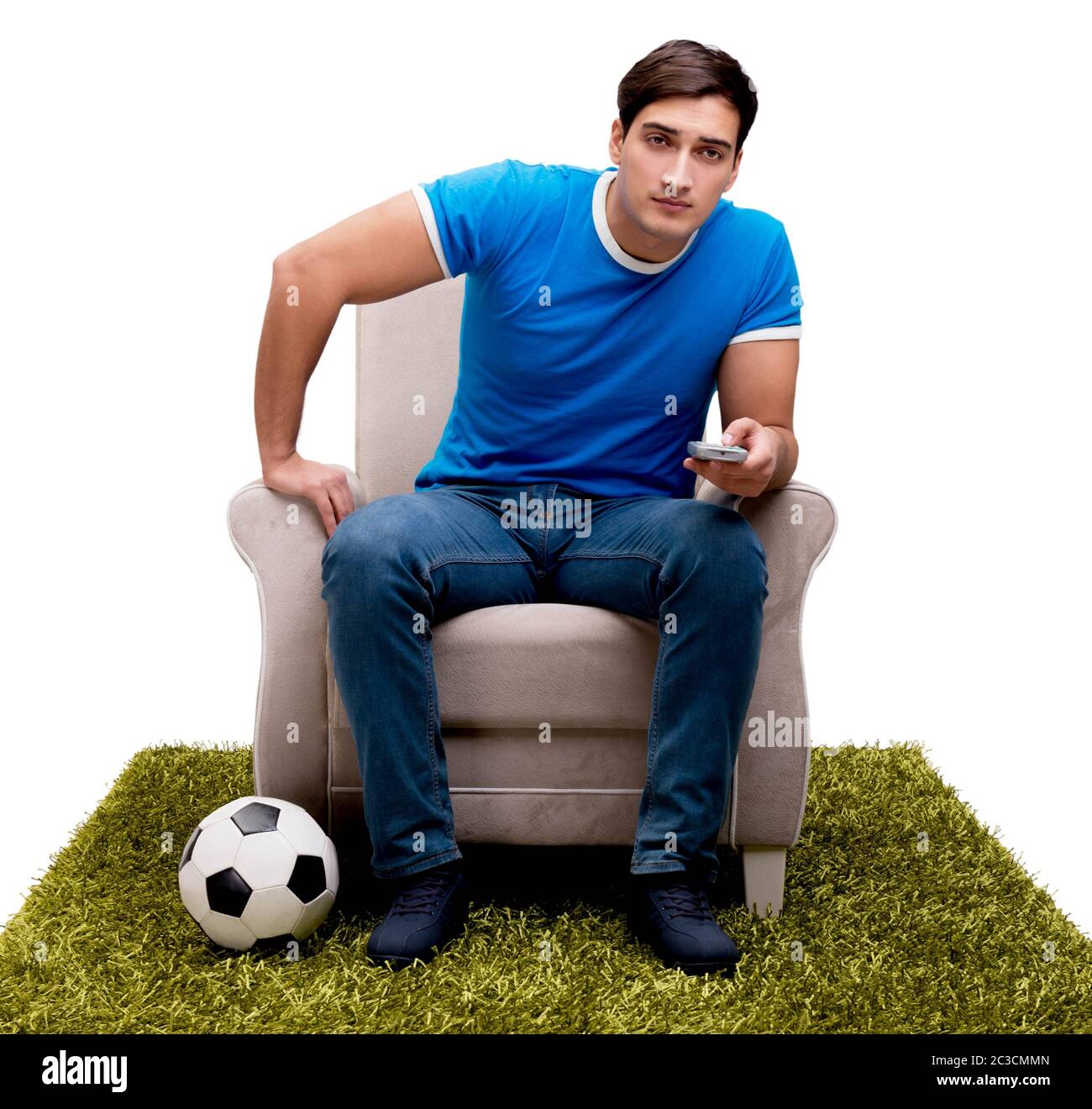 Man watching sports isolated on white background Stock Photo - Alamy