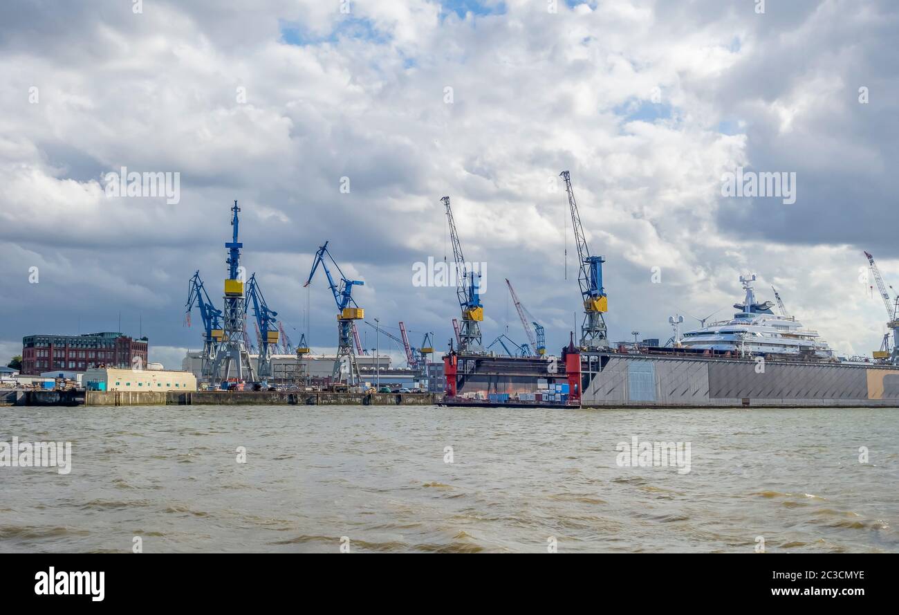 container terminal scenery seen at the Port of Hamburg in Germany Stock ...