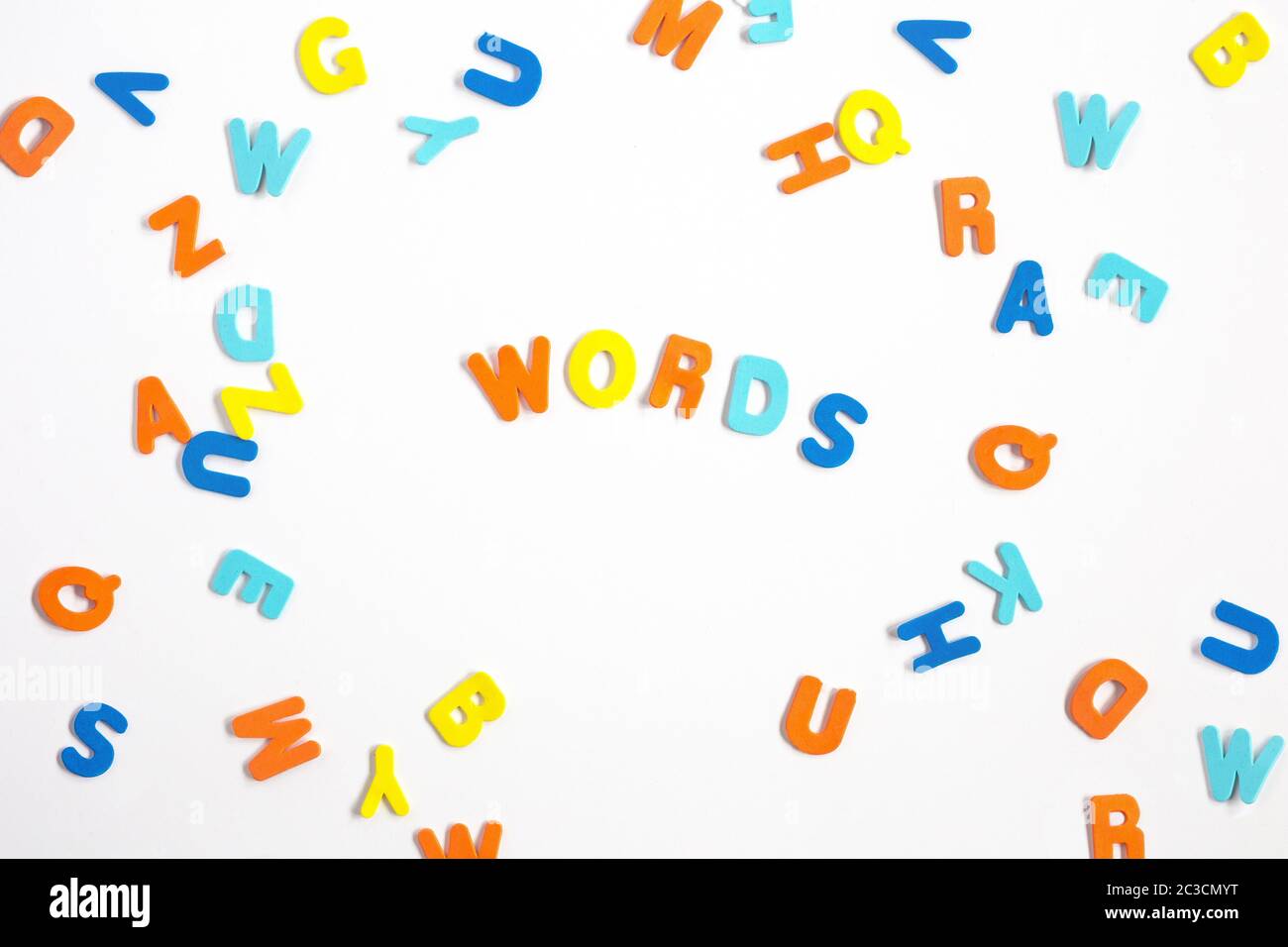 Colorful letters and letters spelled Word learning on white background ...