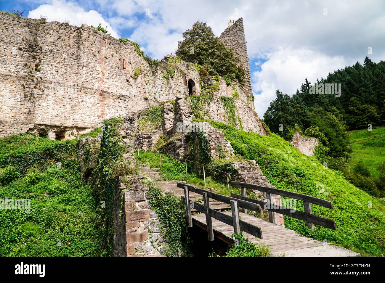 Entrance from historic castle ruin Schauenburg in Blackforest Germany ...