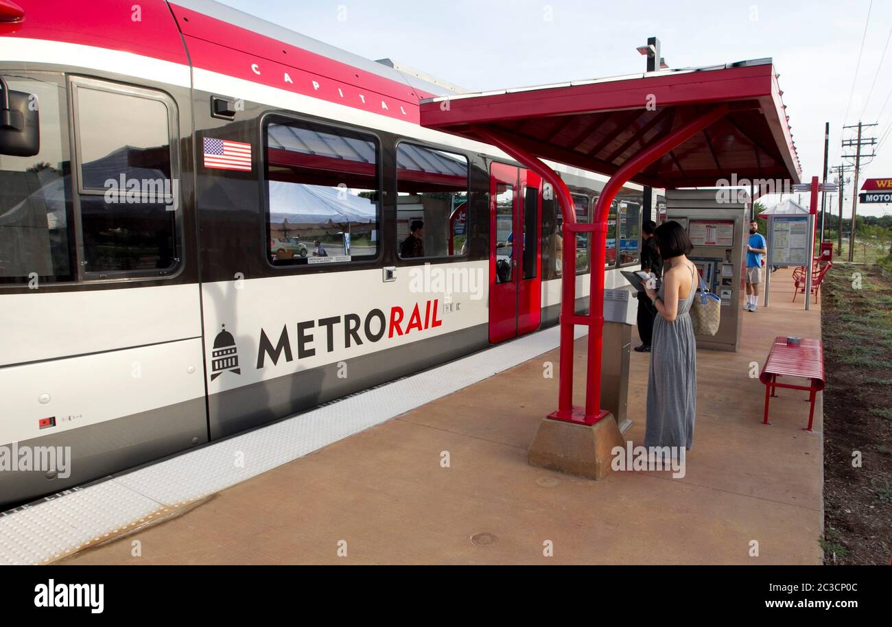 Austin Texas USA, 2013: Morning commuters use the public transportation ...