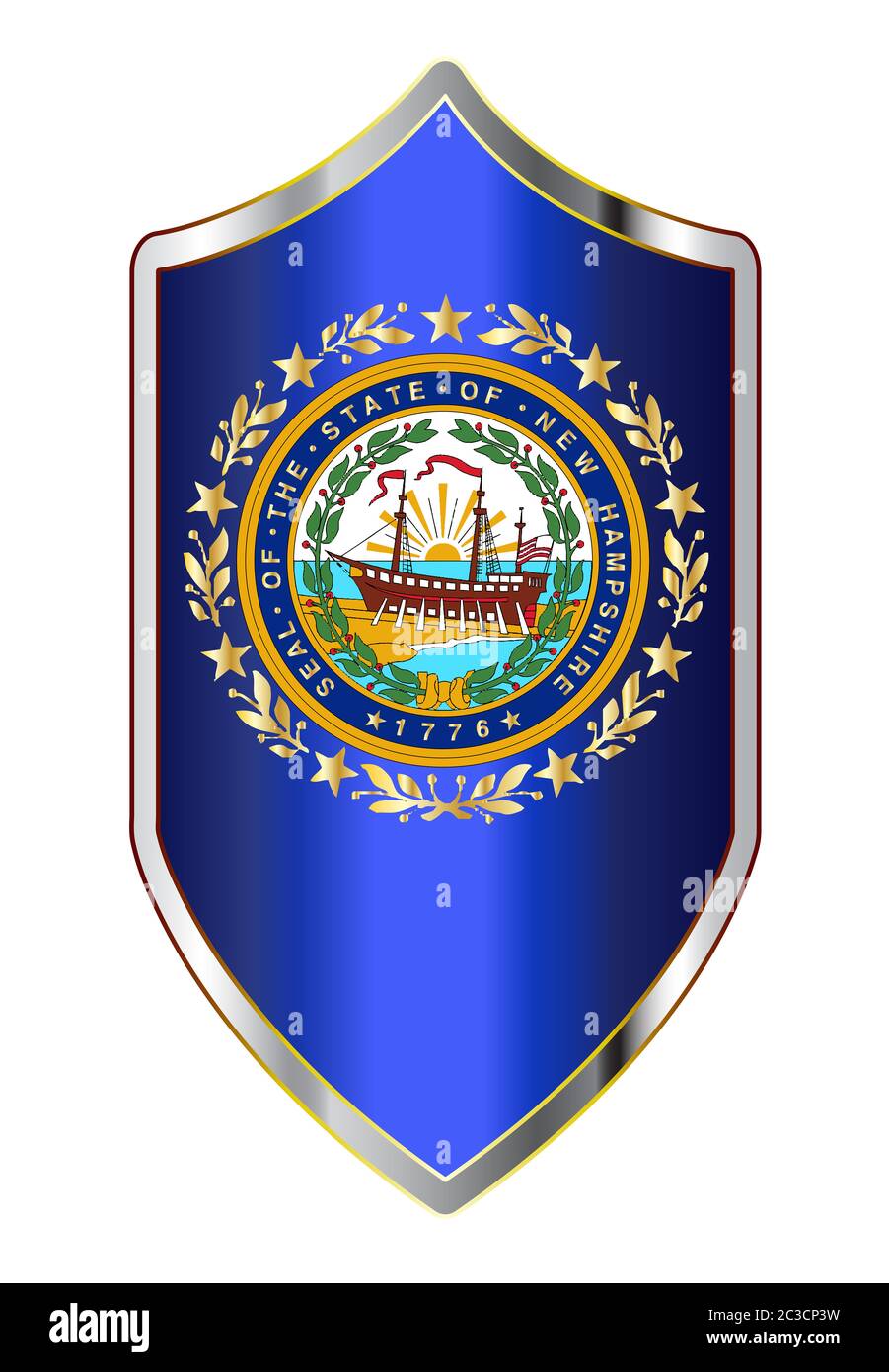 A typical crusader type shield with the state flag of New Hampshire all ...