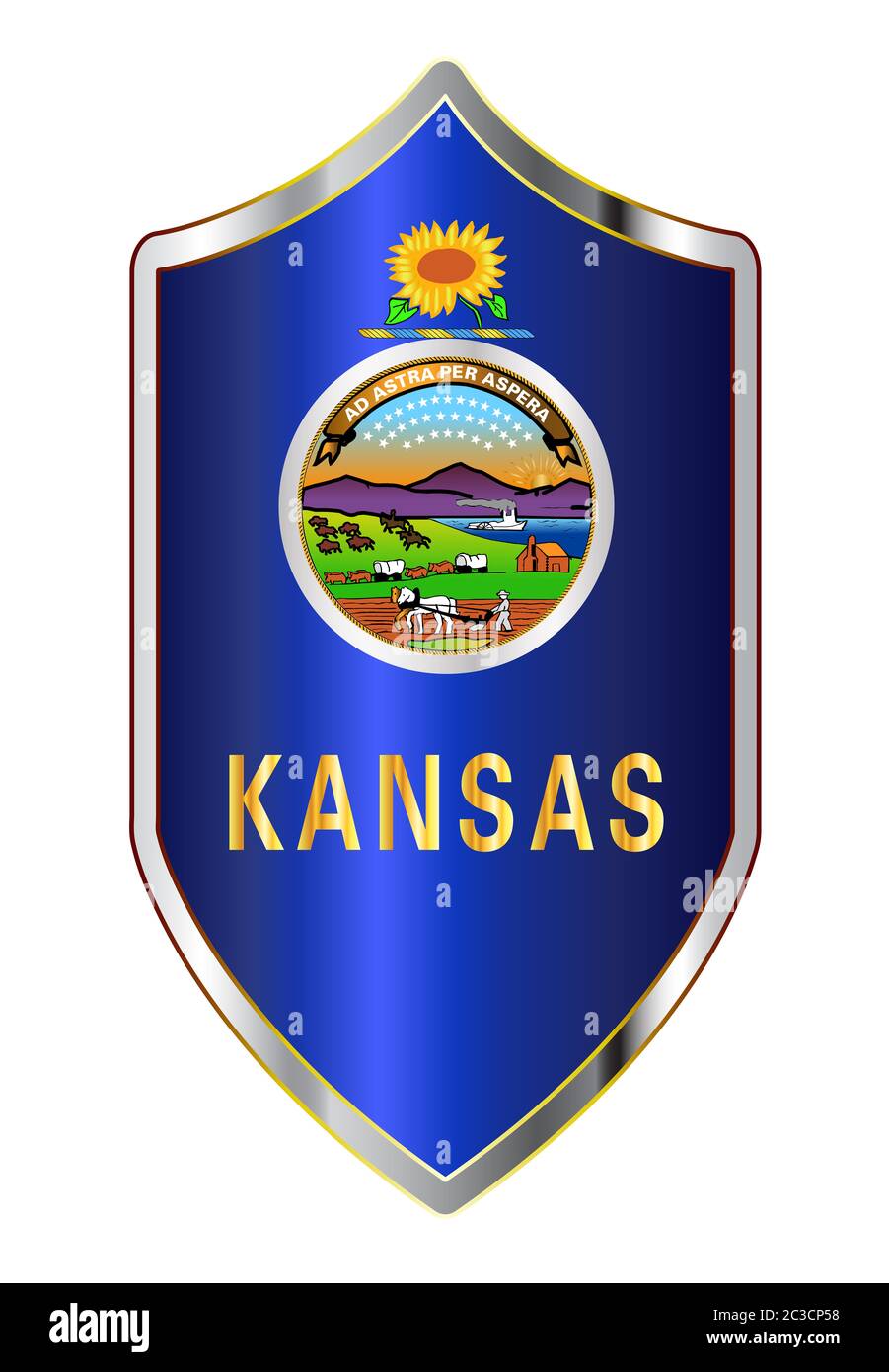 A typical crusader type shield with the state flag of Kansas all ...