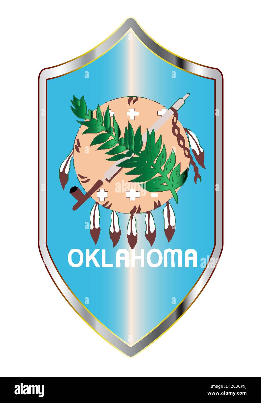 A typical crusader type shield with the state flag of Oklahoma all ...