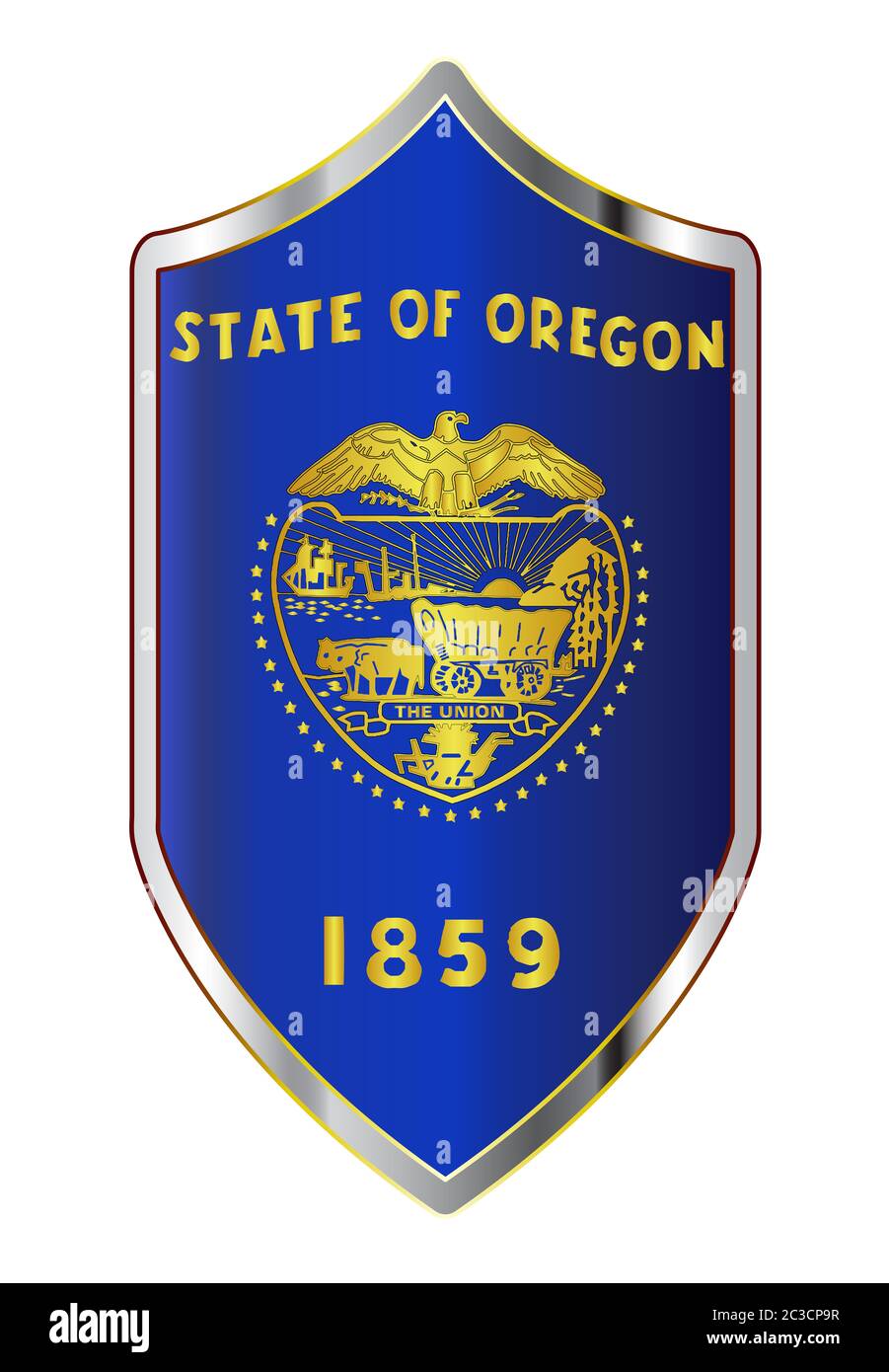 A typical crusader type shield with the state flag of Oregon all ...