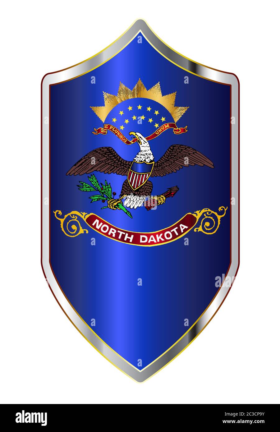 A typical crusader type shield with the state flag of North Dakota all ...