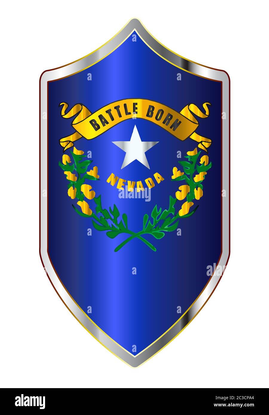 A typical crusader type shield with the state flag of Nevada all ...