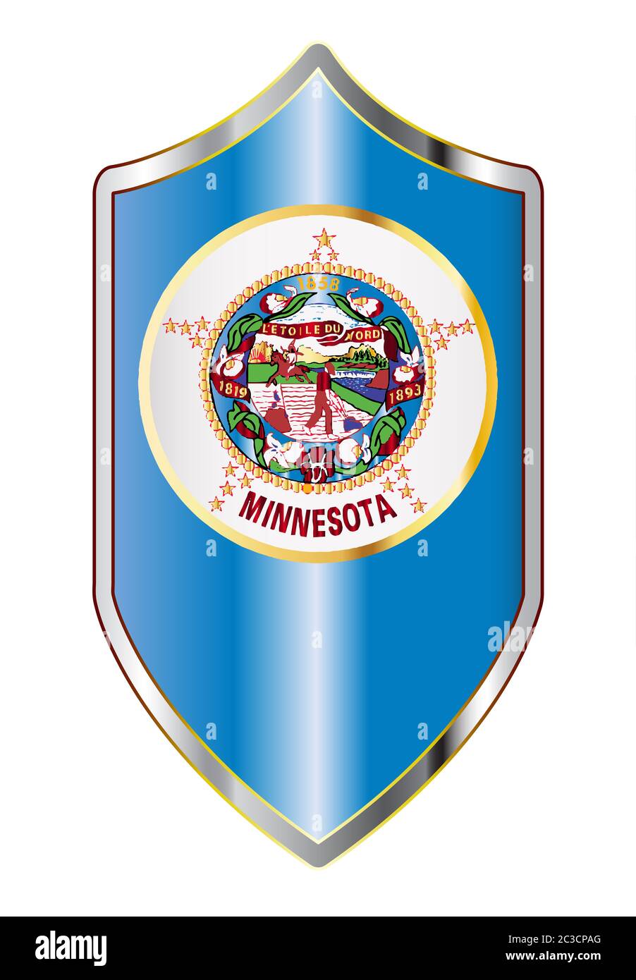 A typical crusader type shield with the state flag of Minnesota all ...