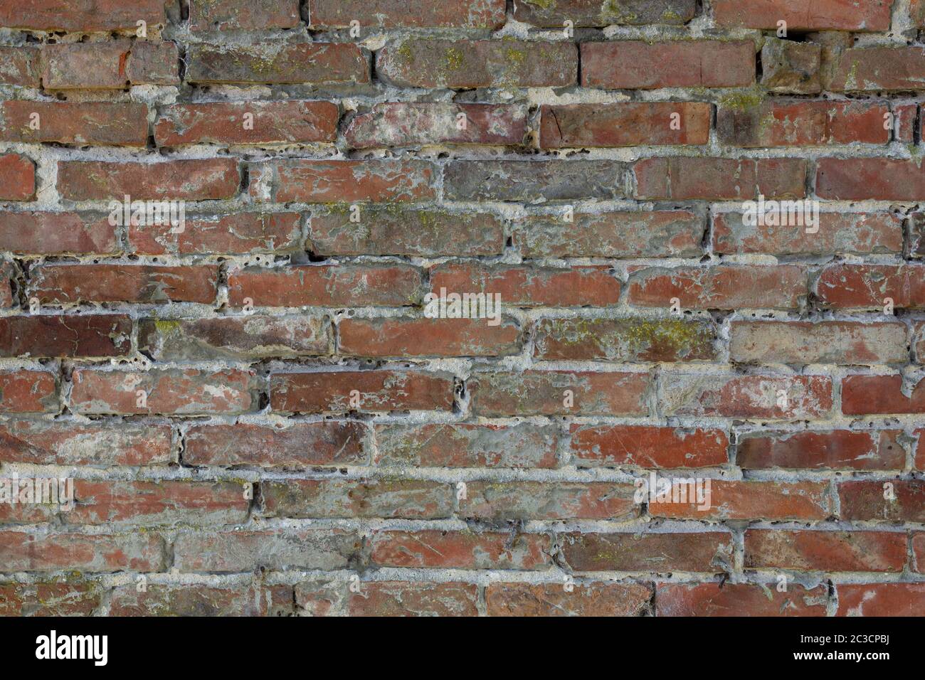 Old brick wall with cracks and scratches. Horizontal wide brickwall ...