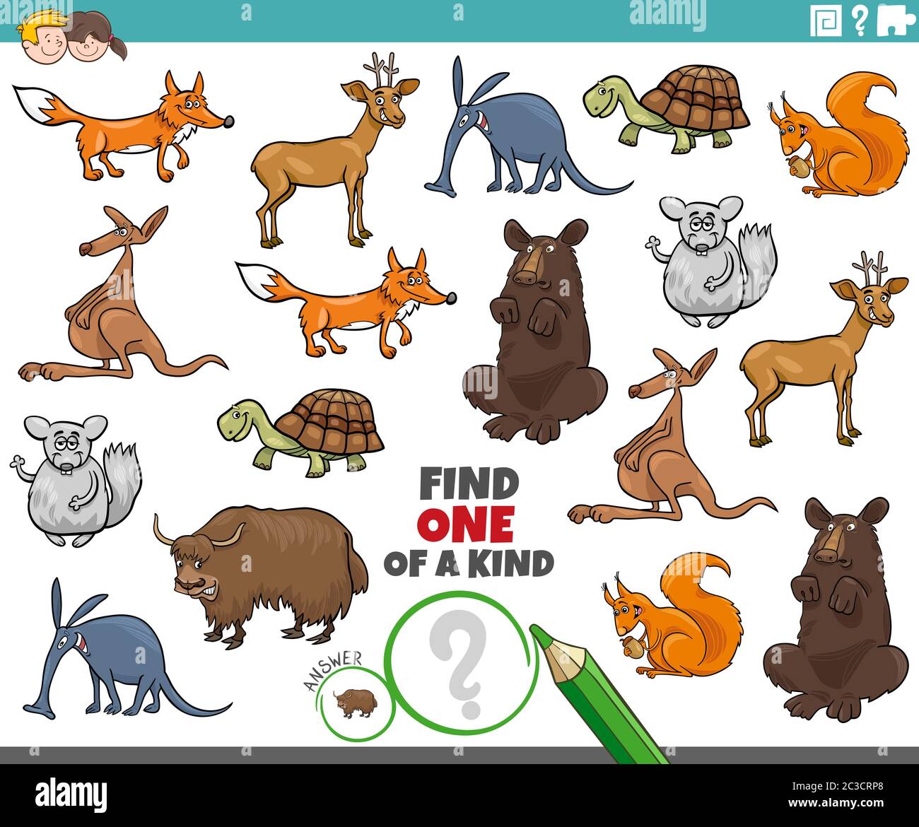 one of a kind task for kids with wild animals Stock Photo - Alamy