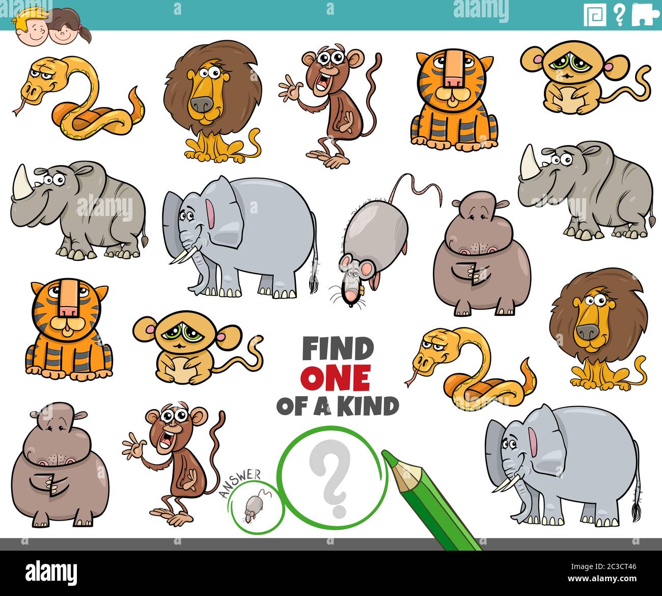 one of a kind task for children with animals Stock Photo - Alamy