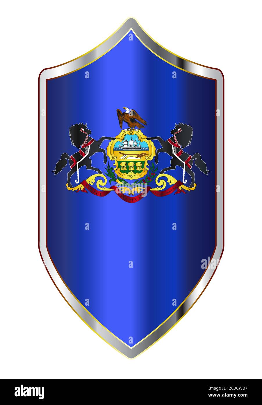 A typical crusader type shield with the state flag of Pennsylvania all ...