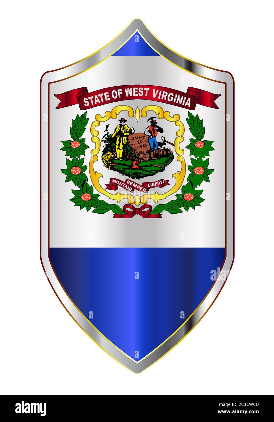 A typical crusader type shield with the state flag of West Virginia all ...