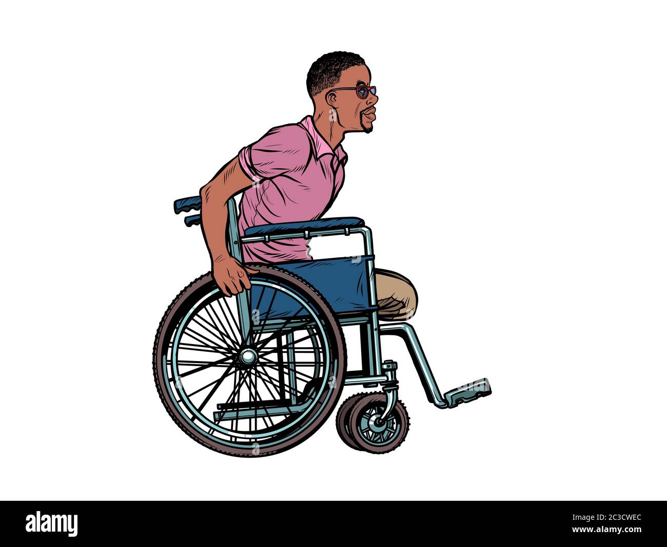 legless african man disabled veteran in a wheelchair. pop art retro ...