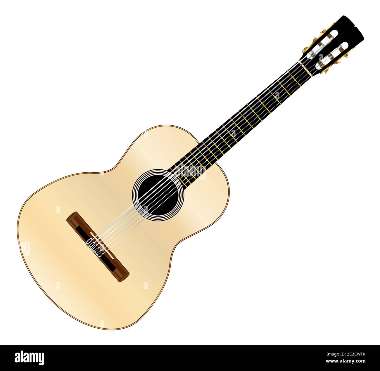 A typical Flamenco Spanish acoustic guitar isolated over a white ...
