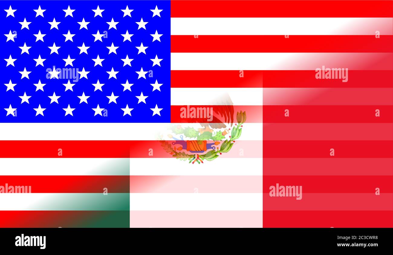 Flag of the South American country of Mexico blended below the USA ...