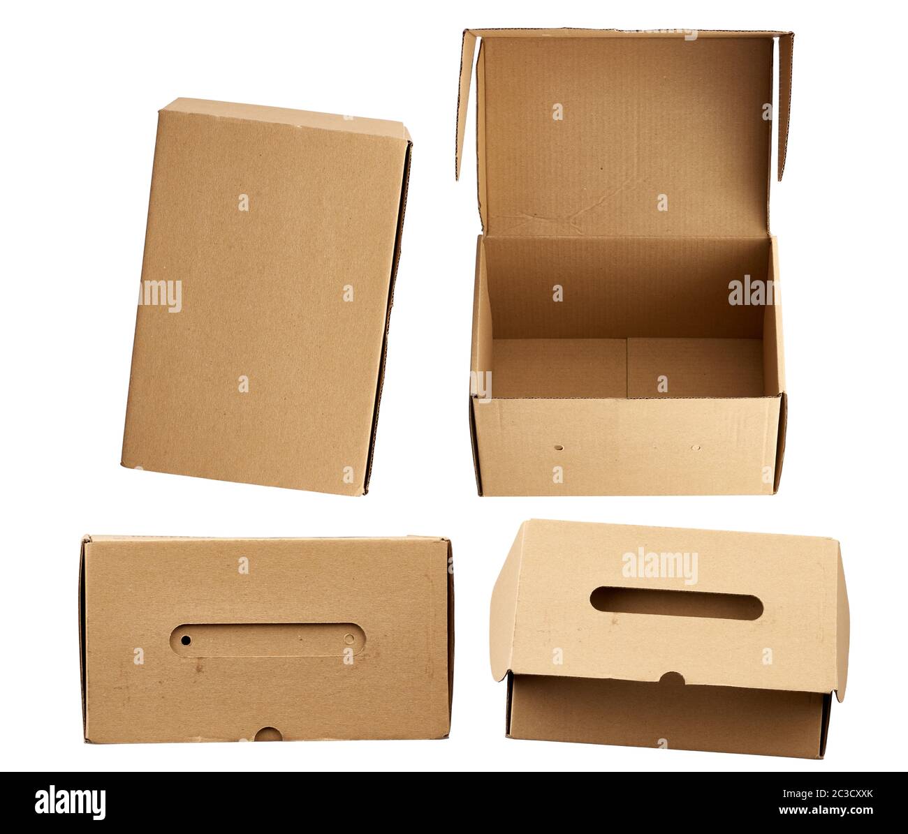 set of brown rectangular cardboard boxes for transporting goods ...