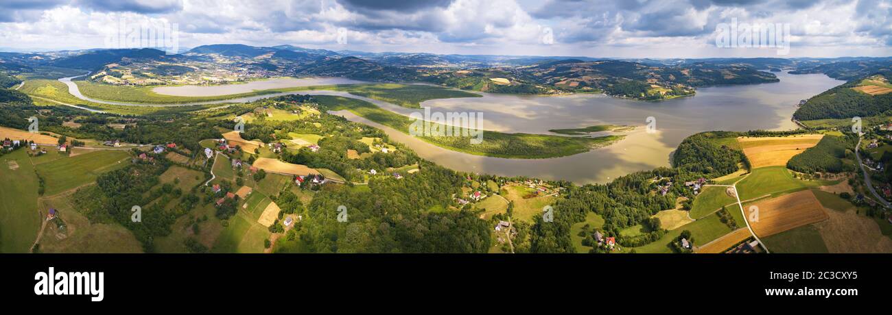 Panorama View of Roznow Lake, reservoir on Dunajec river and Beskids ...
