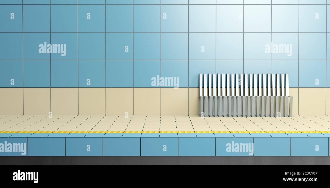 Empty metal bench at the metro station, front view Stock Photo - Alamy