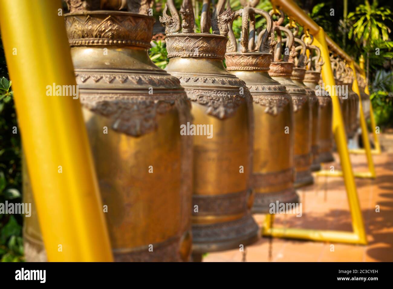 Hanged many bells in Thai public temple, stock photo Stock Photo - Alamy