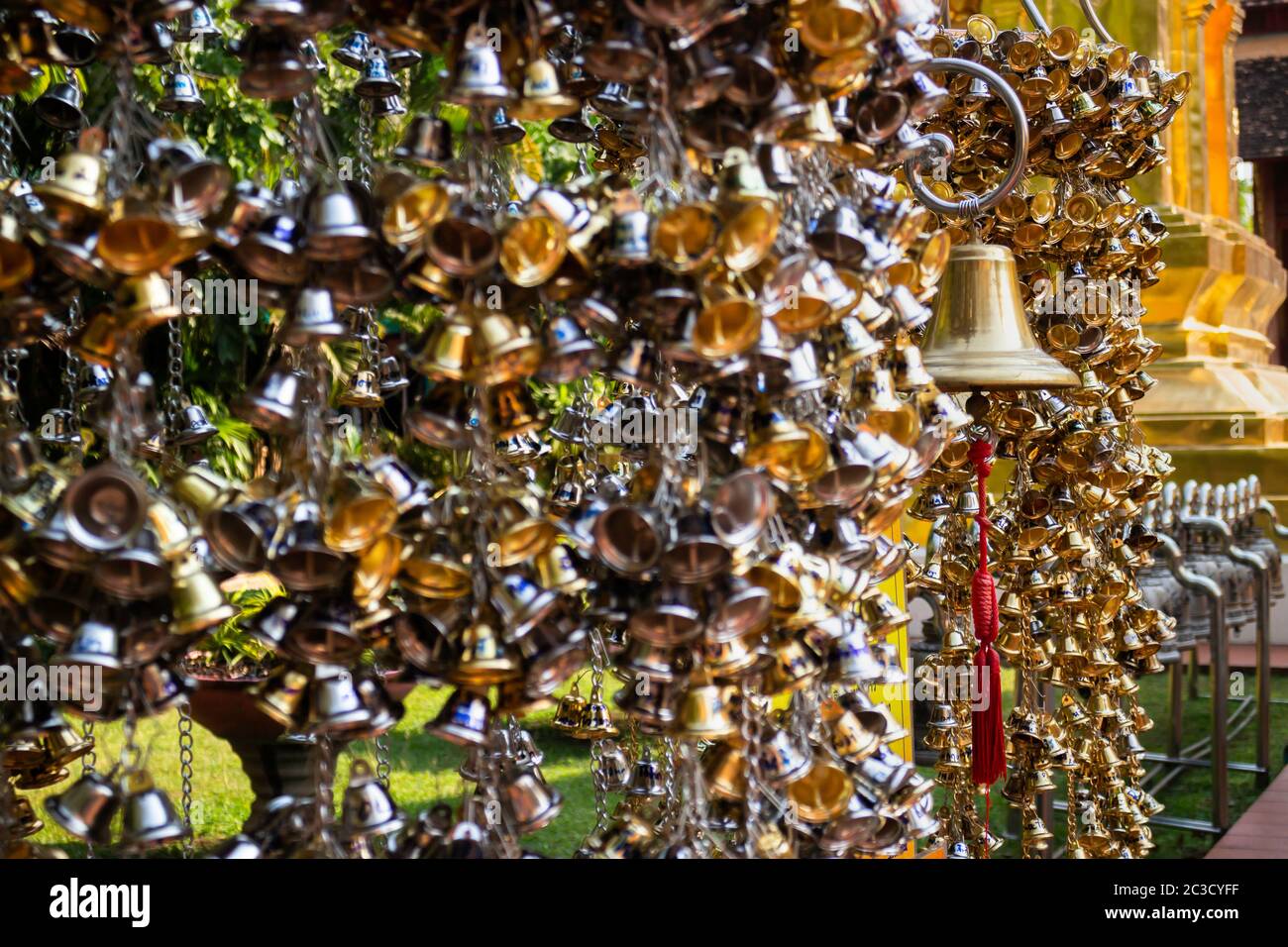 Hanged many bells in Thai public temple, stock photo Stock Photo - Alamy