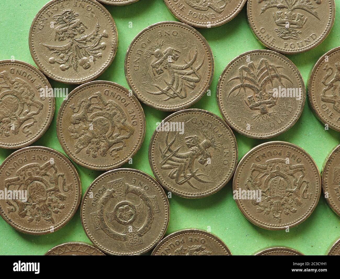 Pound coins money (GBP), currency of United Kingdom - One Pound coin ...